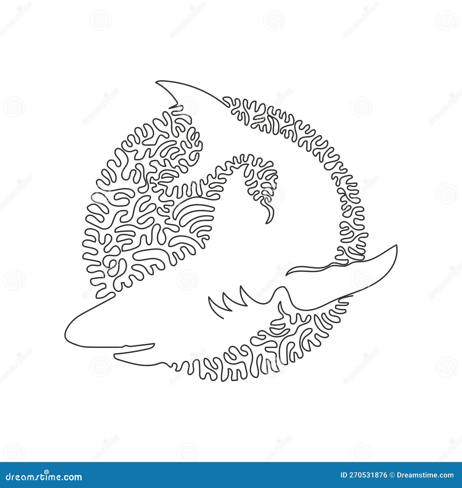 Single Curly One Line Drawing of Aggressive Shark Abstract Art Stock ...