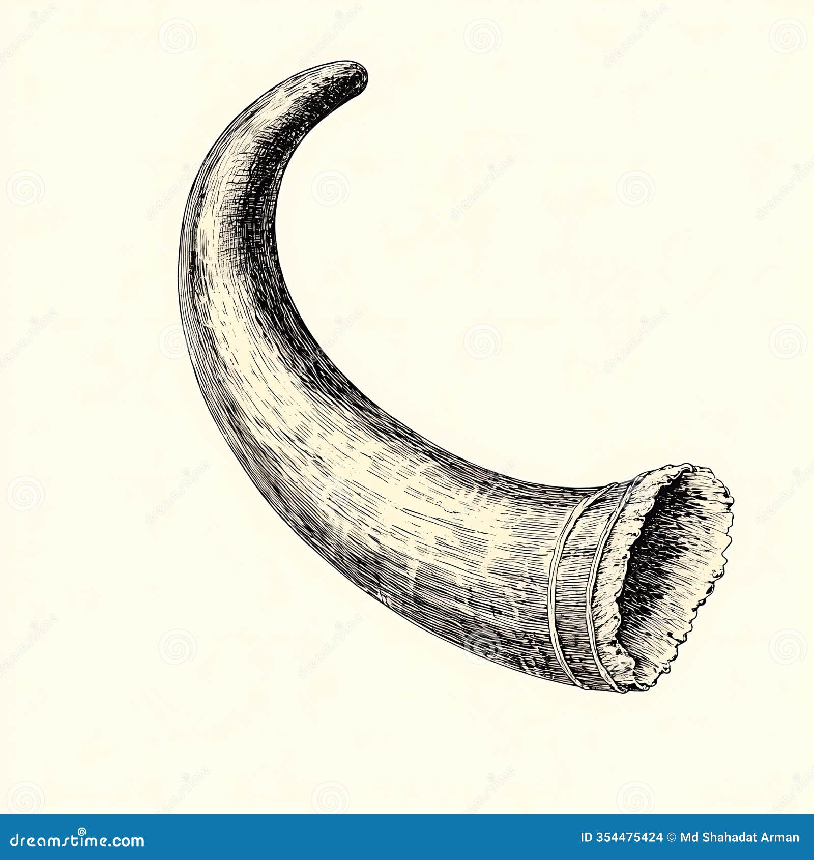 Single Curved Animal Horn, Detailed Drawing Stock Illustration ...