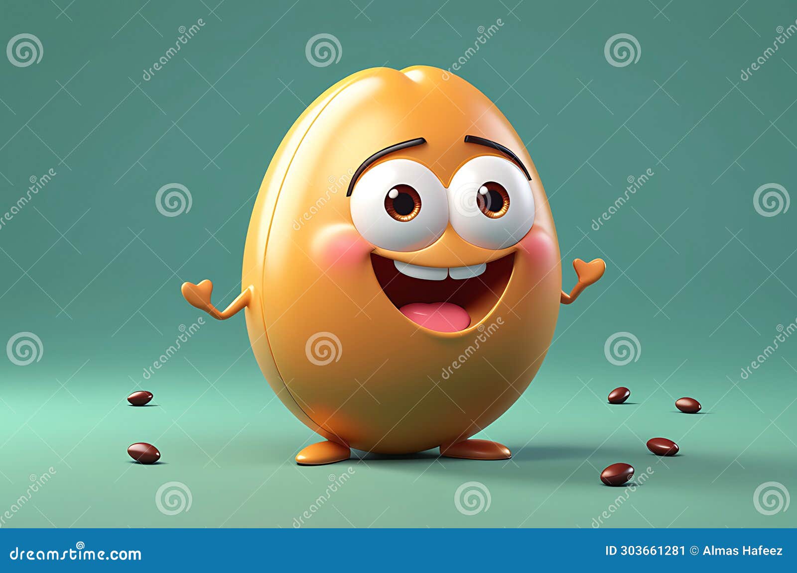 A Single Cute Bean As a 3D Rendered Character Over Solid Color ...