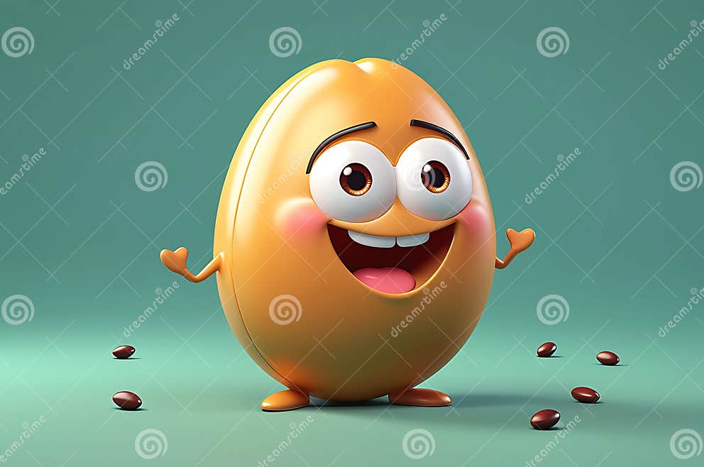 A Single Cute Bean As a 3D Rendered Character Over Solid Color ...