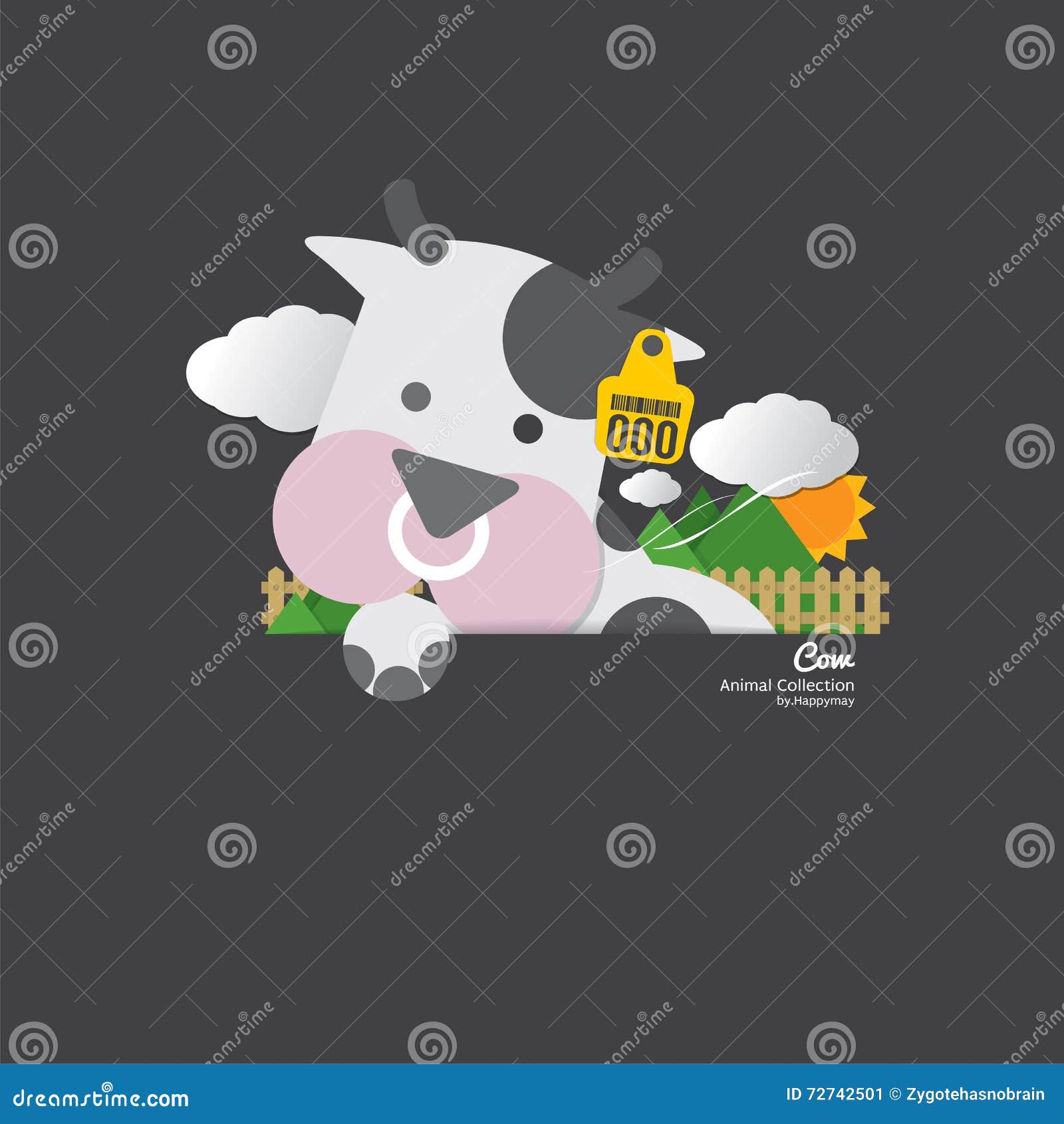 Single Cute Cow Portrait With Ear Tag. Cartoon Vector | CartoonDealer ...