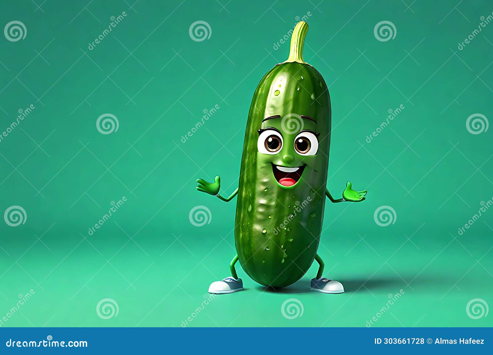 A Single Cute Cucumber As A 3D Rendered Character Over Solid Color ...