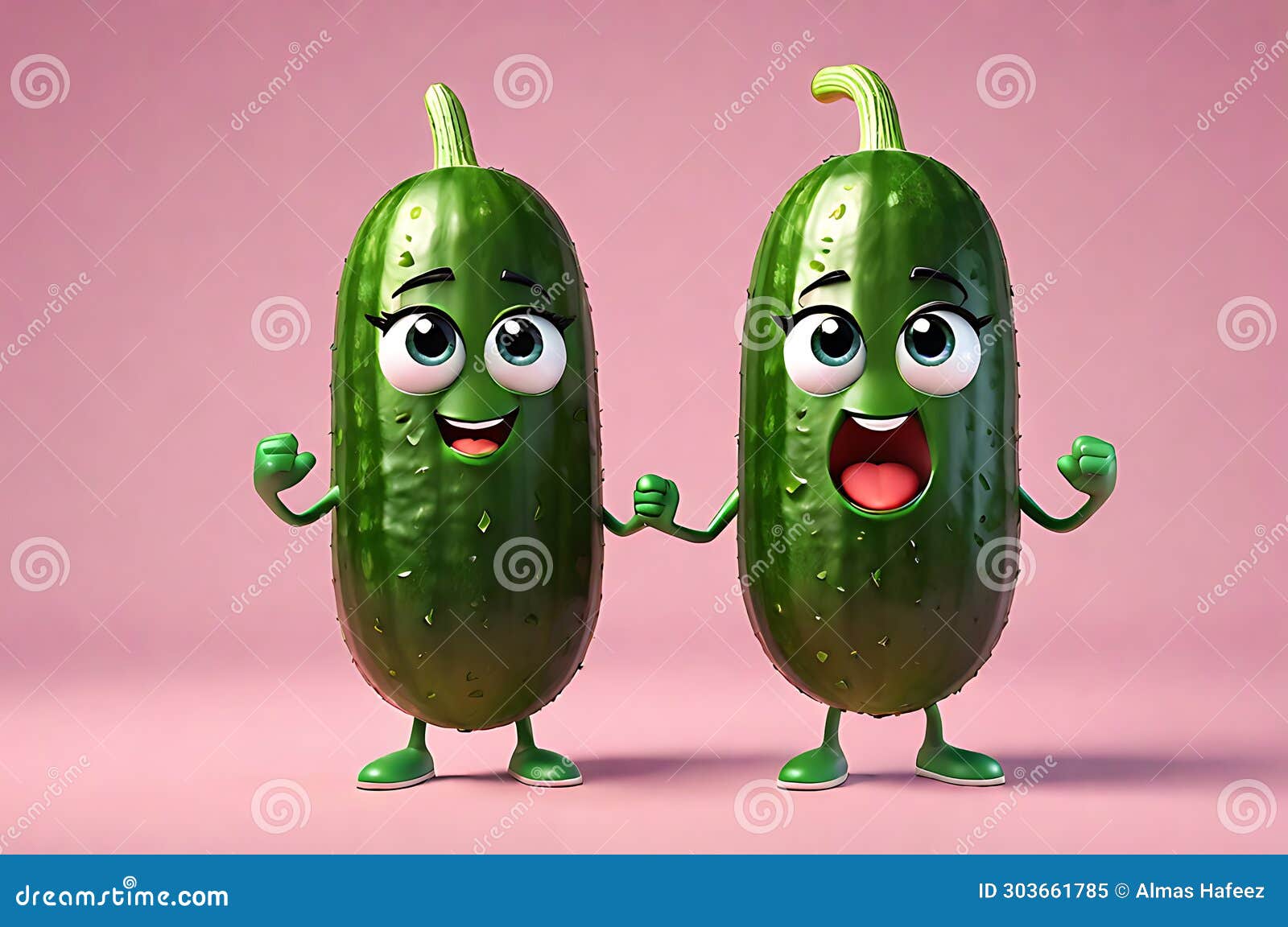 A Single Cute Cucumber As A 3D Rendered Character Over Solid Color ...