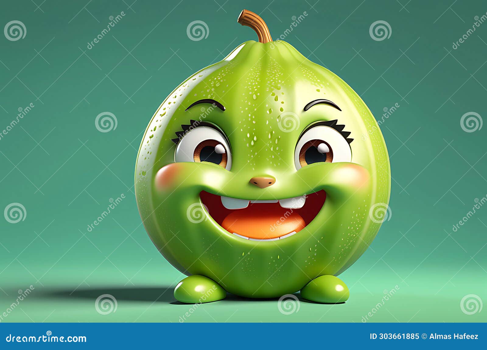 A Single Cute Pea As A 3D Rendered Character Over Solid Color ...