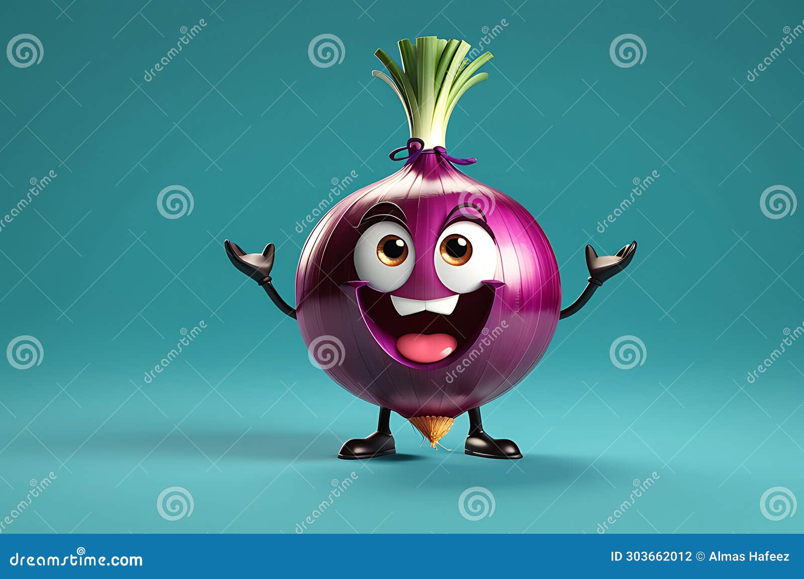 A Single Cute Onion As a 3D Rendered Character Over Solid Color ...