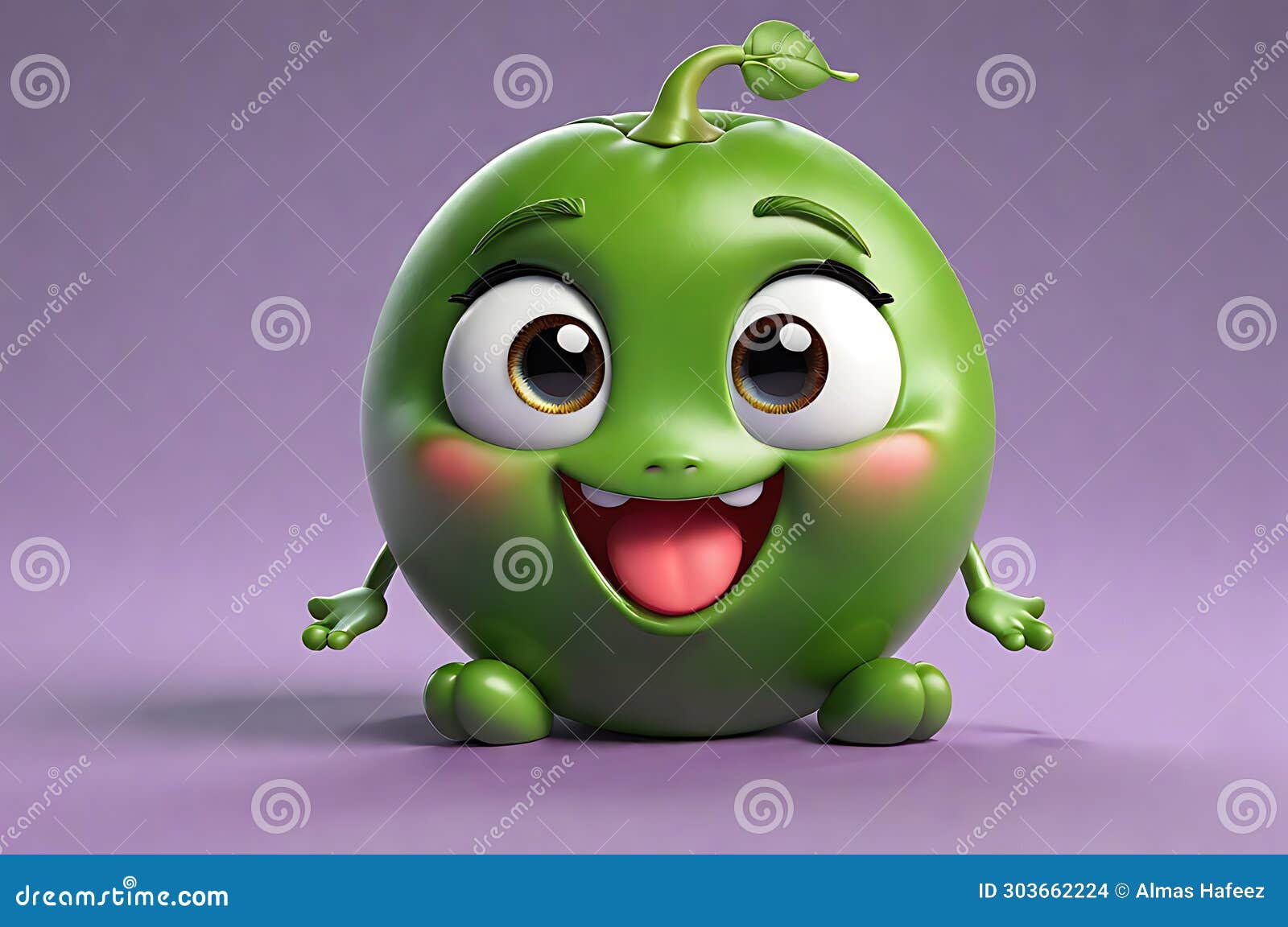 A Single Cute Pea As a 3D Rendered Character Over Solid Color ...