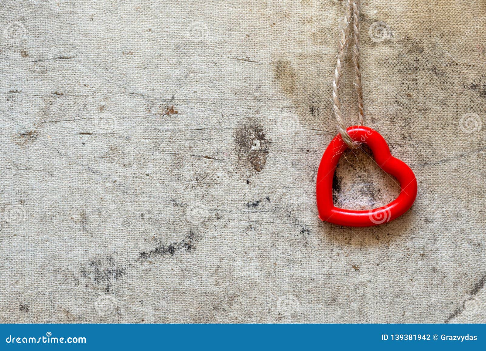 Single Cute Heart Hanging on the String Stock Photo - Image of copy ...