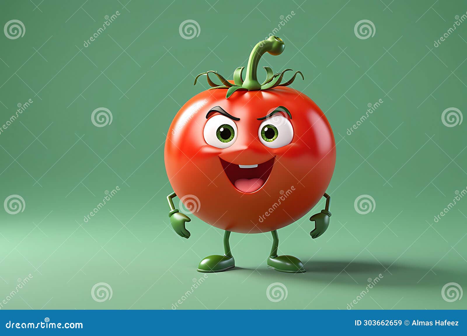 A Single Cute Tomato As a 3D Rendered Character Over Solid Color ...