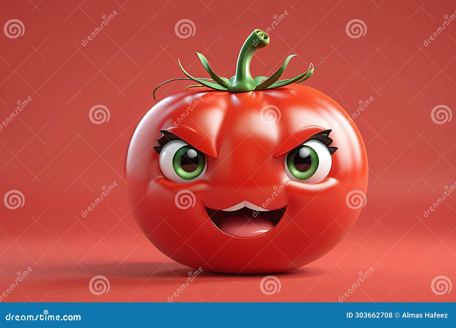 A Single Cute Tomato As a 3D Rendered Character Over Solid Color ...