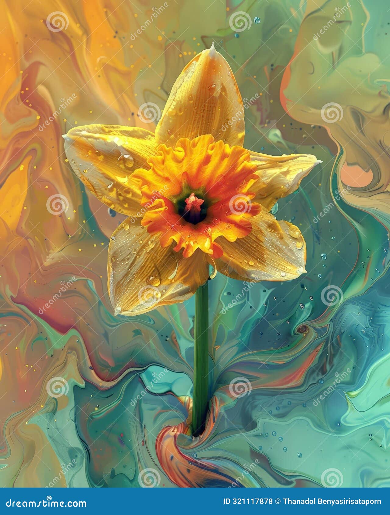 Single Daffodil in Dadaism, Surreal and Abstract Stock Illustration ... Single Daffodil in Dadaism, Surreal and Abstract Stock Illustration ...