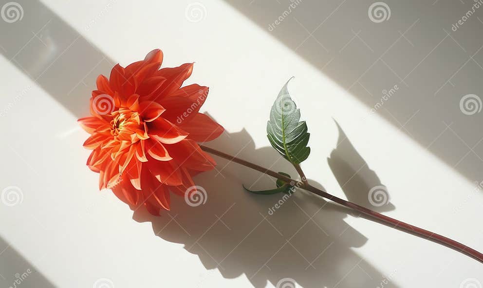 A Single Dahlia Bloom on a Pristine White Surface, Casting a ...