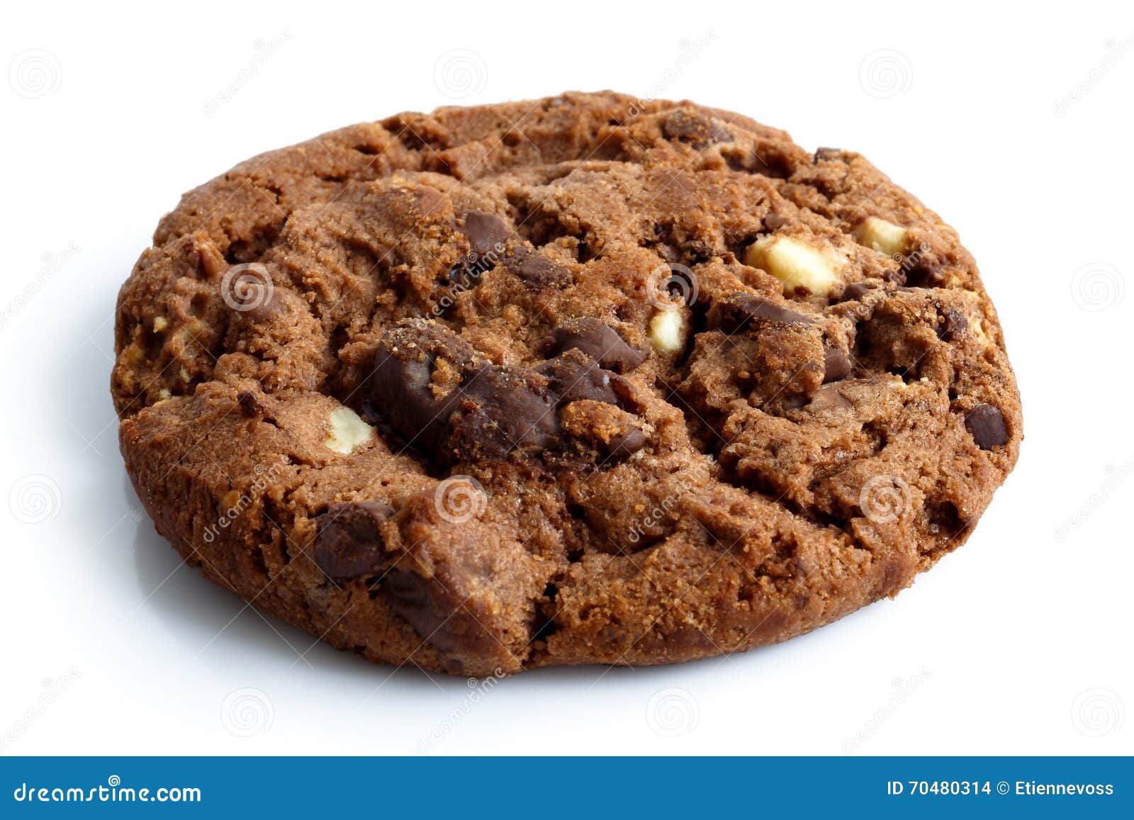 Single Dark Chocolate Chip Cookie Isolated on White. Stock Photo ...