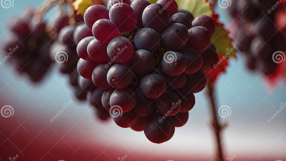 Single Dark Grape with Stem on Red Background. Stock Illustration ...