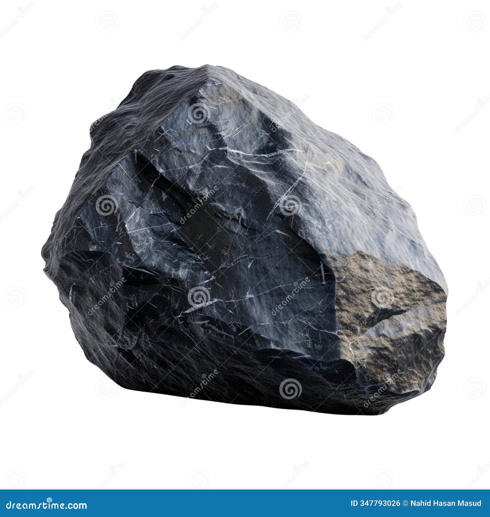 A Single Dark Grey Rock with White Veins Isolated on a Black Background ...