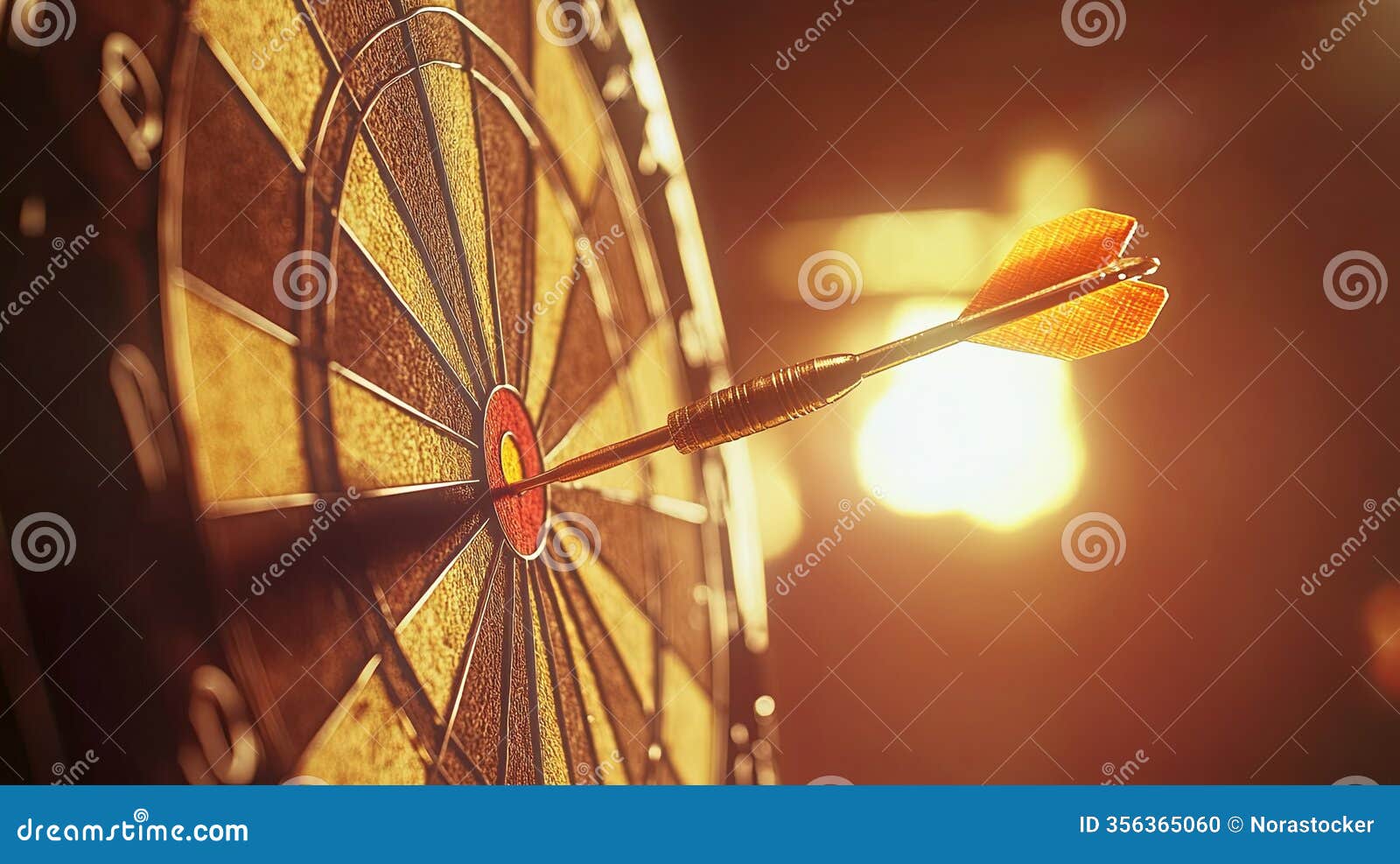 A Single Dart Hitting the Bullseye on a Dartboard with a Light Stock ...