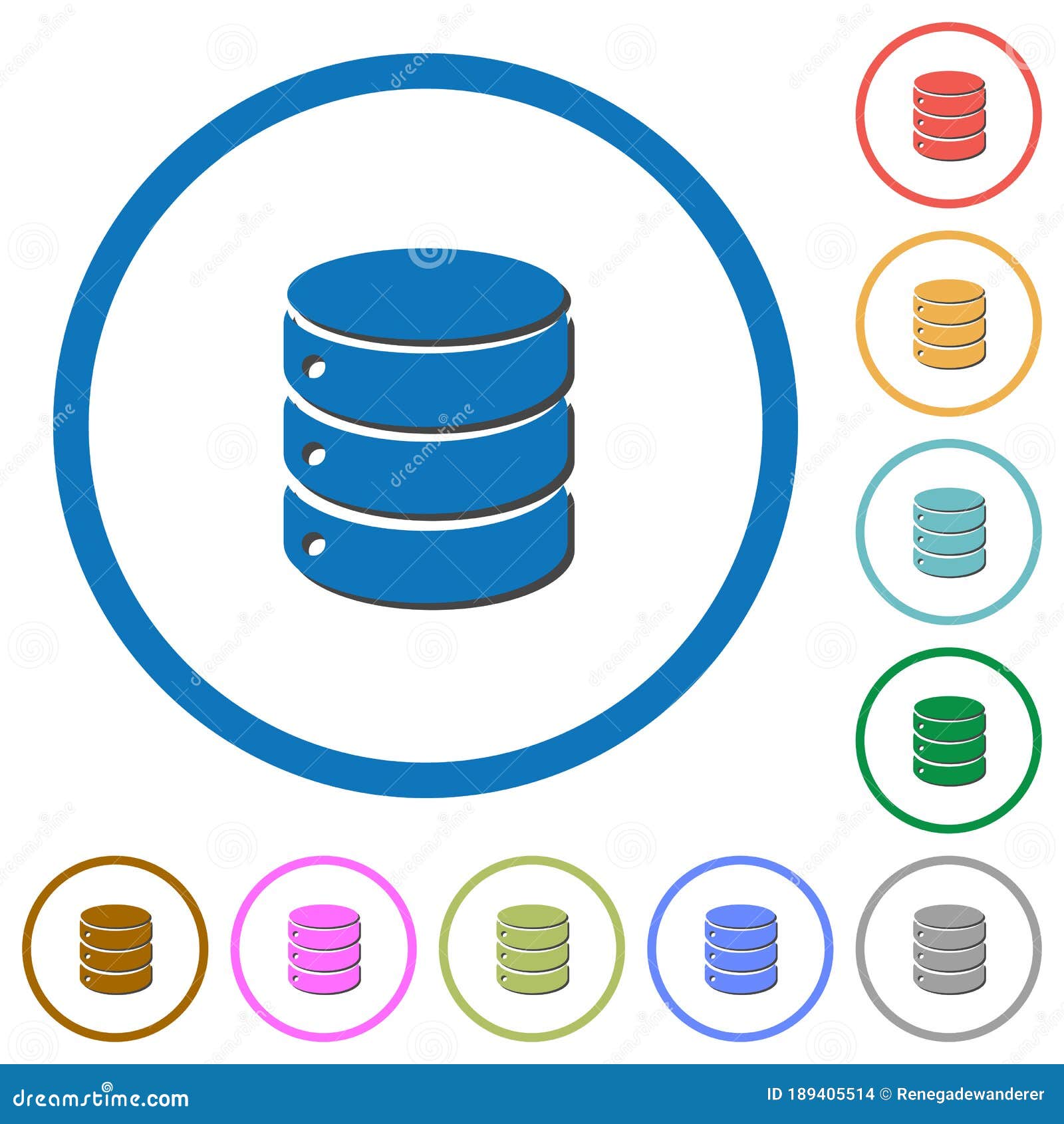 Single Database Icons with Shadows and Outlines Stock Vector ...