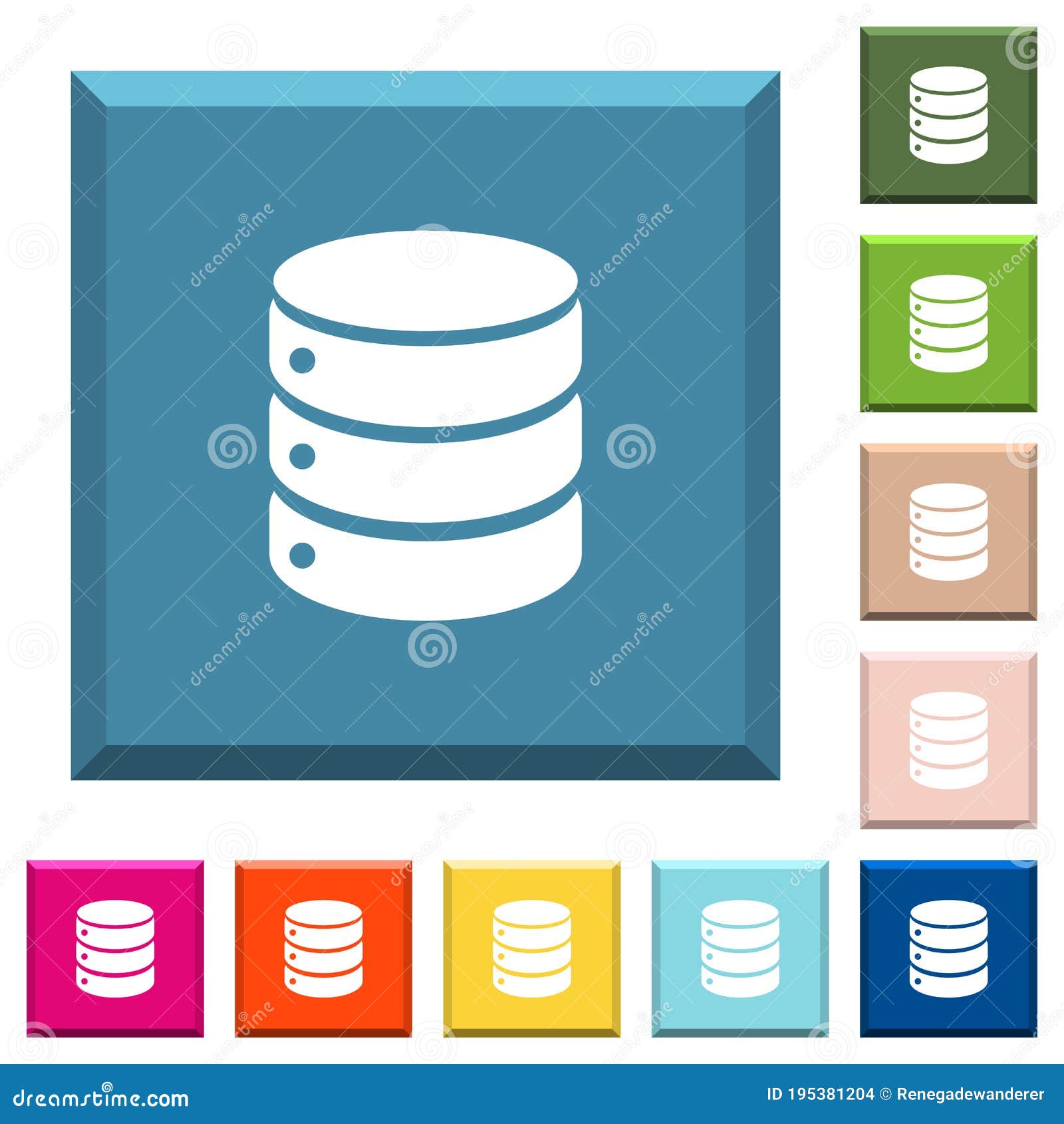 Single Database White Icons on Edged Square Buttons Stock Vector ...