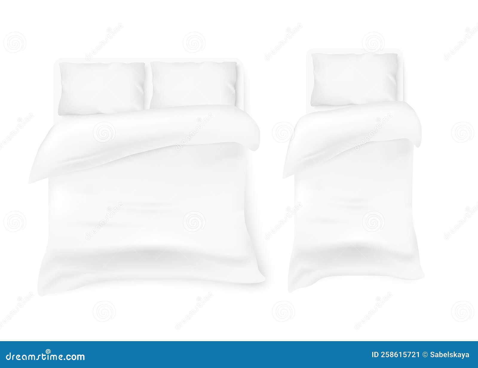 Single and Double Bed Linen Templates Set, 3d Vector Illustration ...