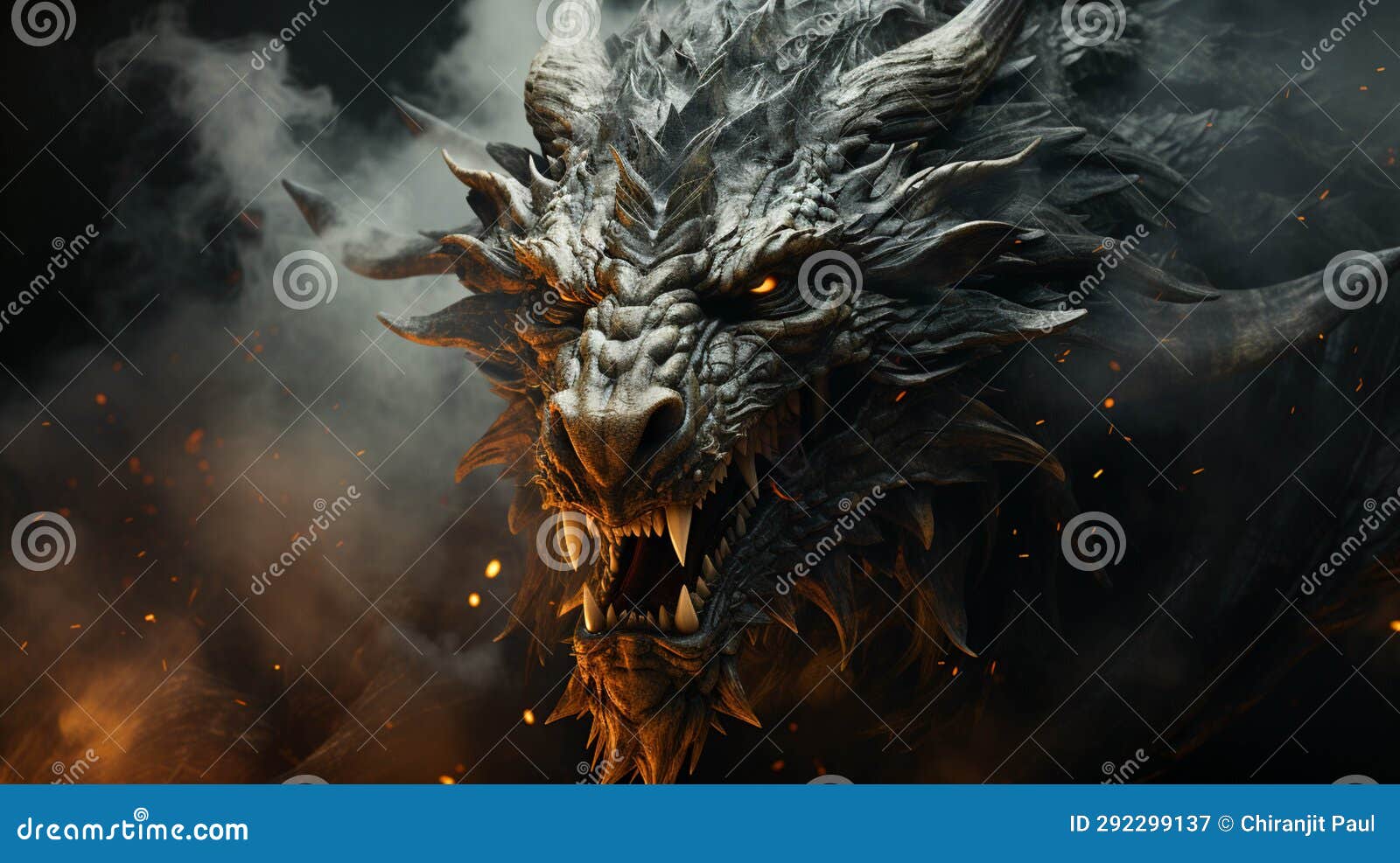 A Single Dragon with Smoke on Black Background Stock Illustration ...