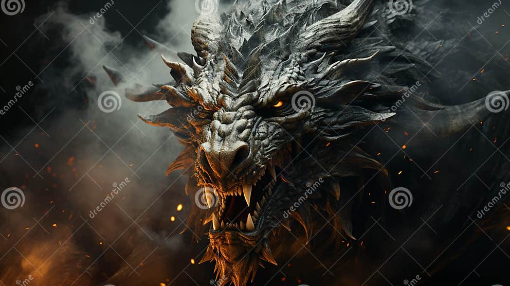 A Single Dragon with Smoke on Black Background Stock Illustration ...
