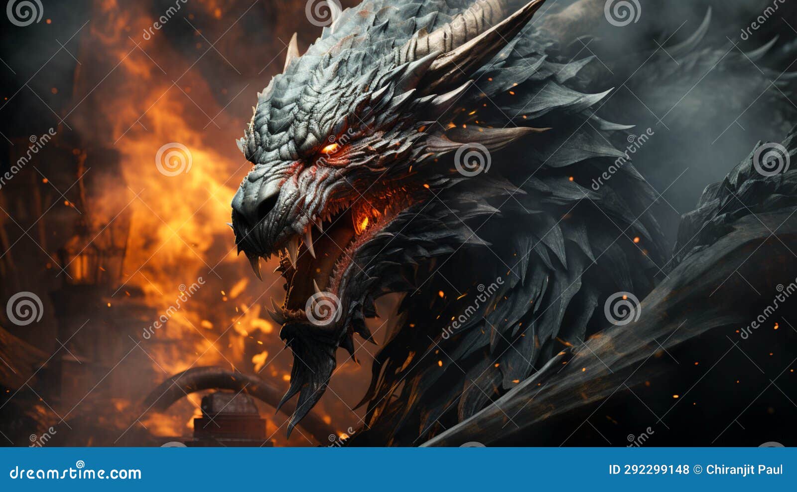 A Single Dragon with Smoke on Black Background Stock Illustration ...