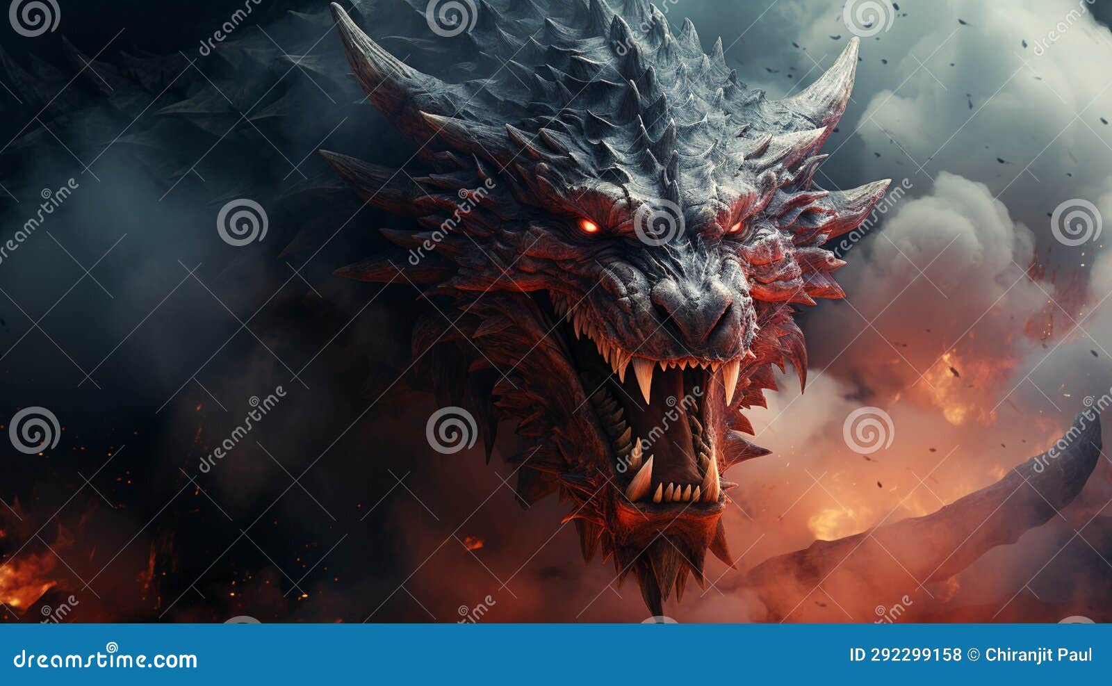 A Single Dragon with Smoke on Black Background Stock Illustration ...