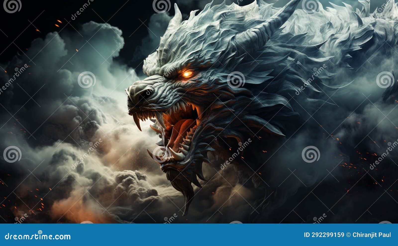 A Single Dragon with Smoke on Black Background Stock Illustration ...