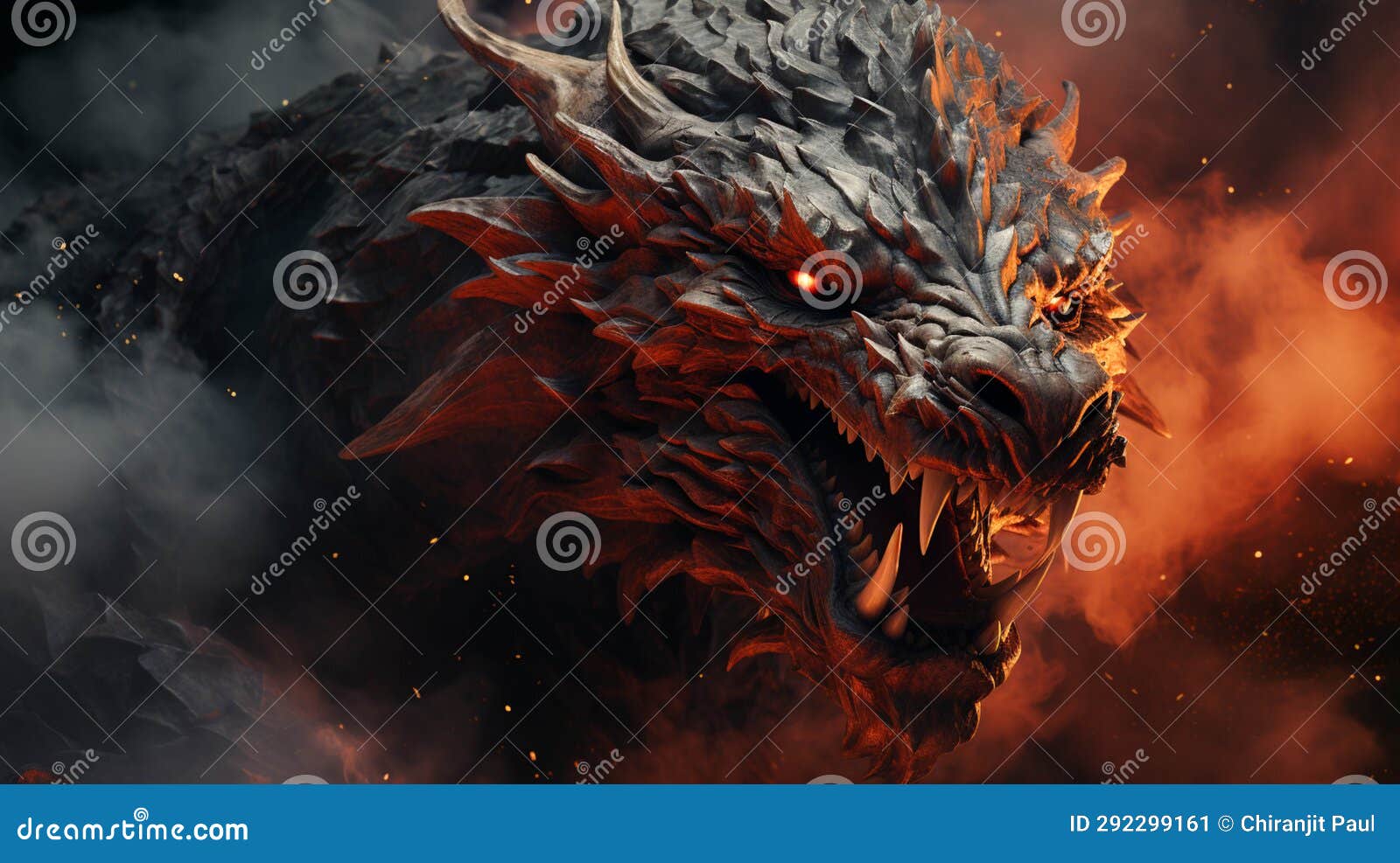 A Single Dragon with Smoke on Black Background Stock Illustration ...