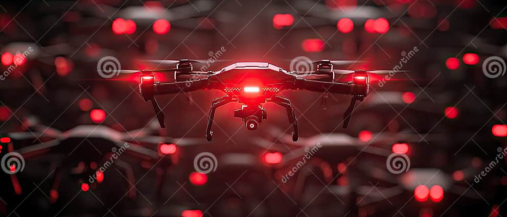 A Single Drone Flying Forward in a Swarm of Drones Stock Illustration ...
