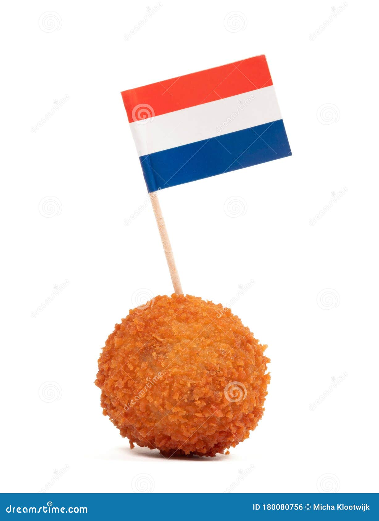 Single Dutch Traditional Snack Bitterbal with a Dutch Flag Stock Photo ...