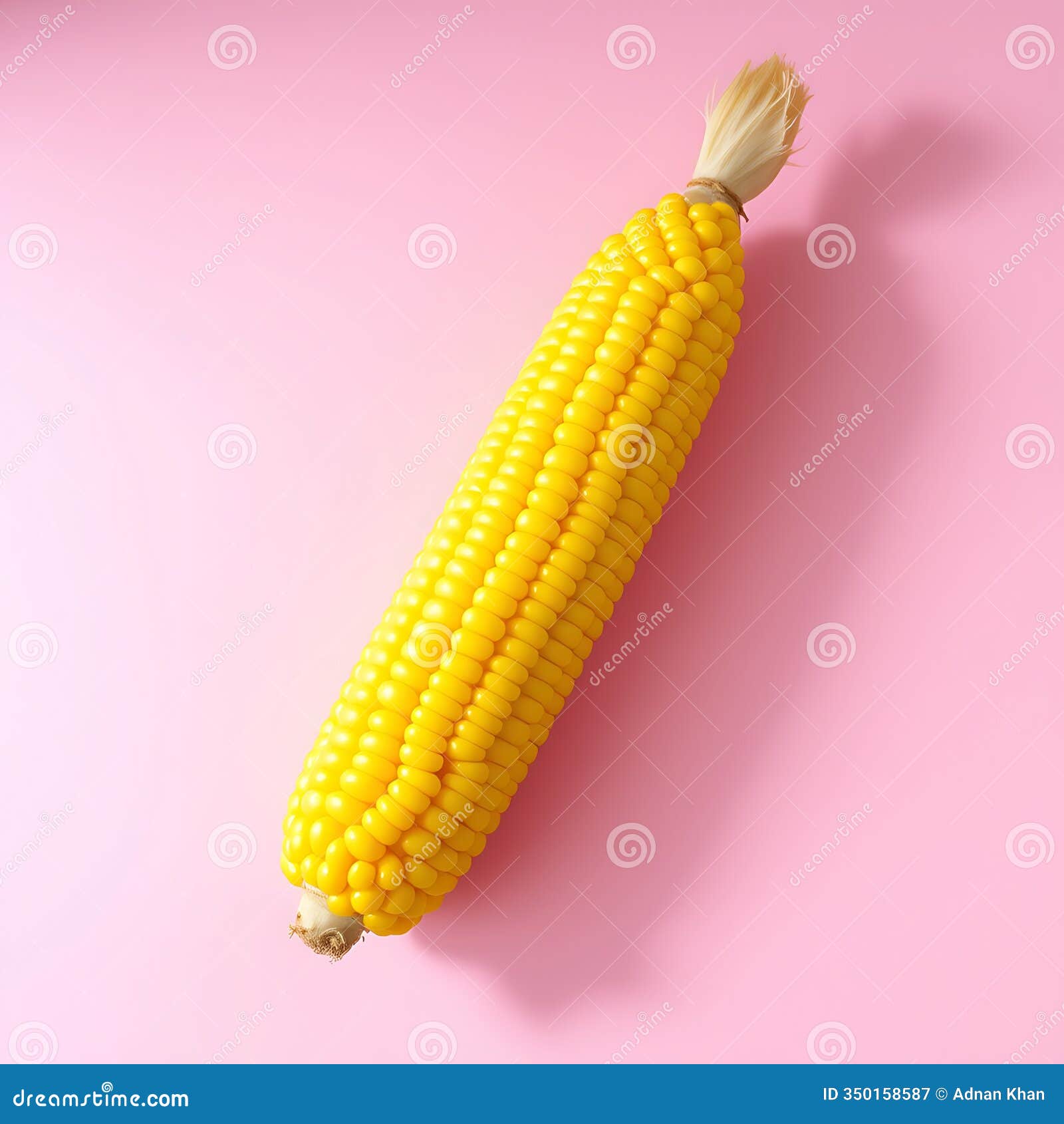 A Single Ear of Corn with Bright Yellow Kernels on a Pastel Pink ...