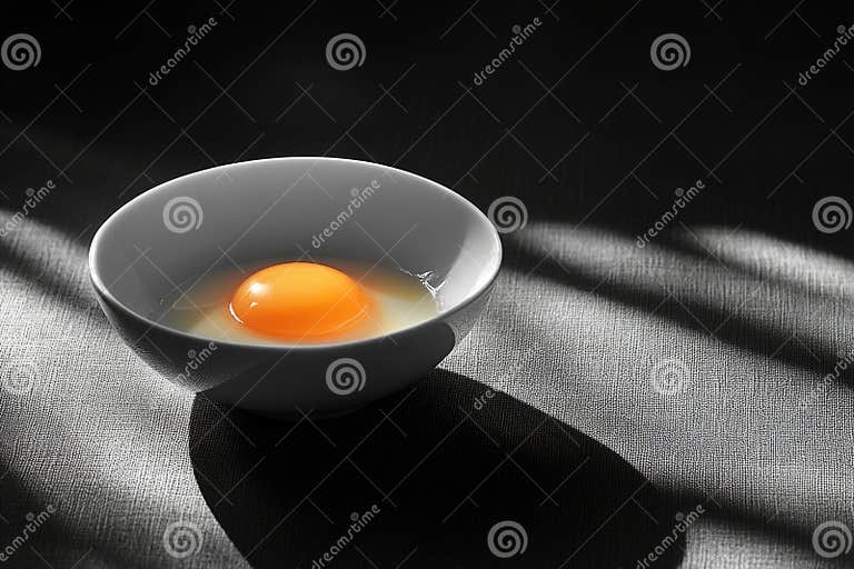 Single Egg Yolk in a White Ceramic Bowl, Illuminated by Dramatic ...