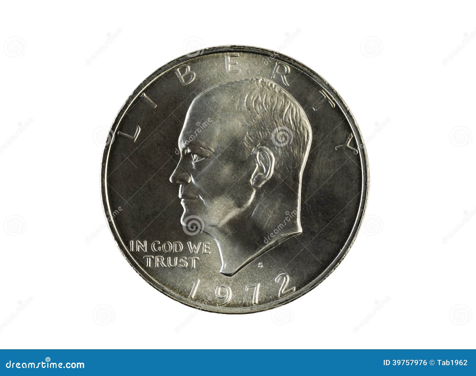 Single Eisnehower Silver Dollar on White Stock Photo - Image of ...