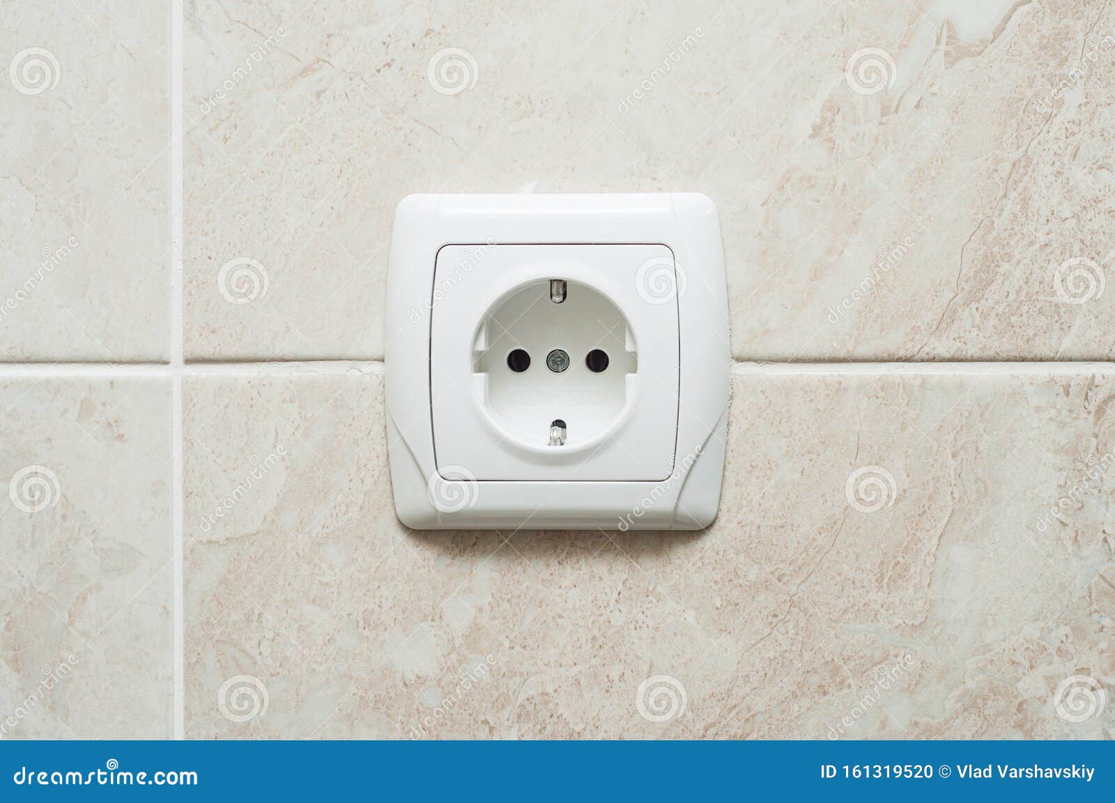 Single Electric European Wall Socket with Marble Tiles Stock Photo ...