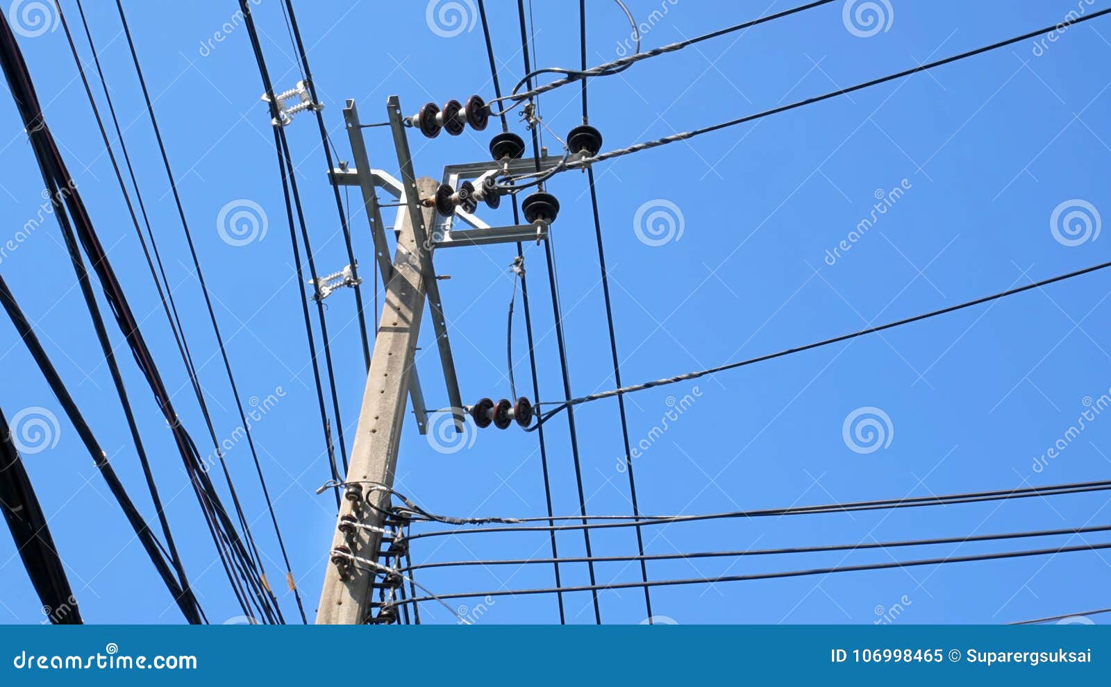 Single Electrical Power Column with Many Wired Connections Stock Image ...