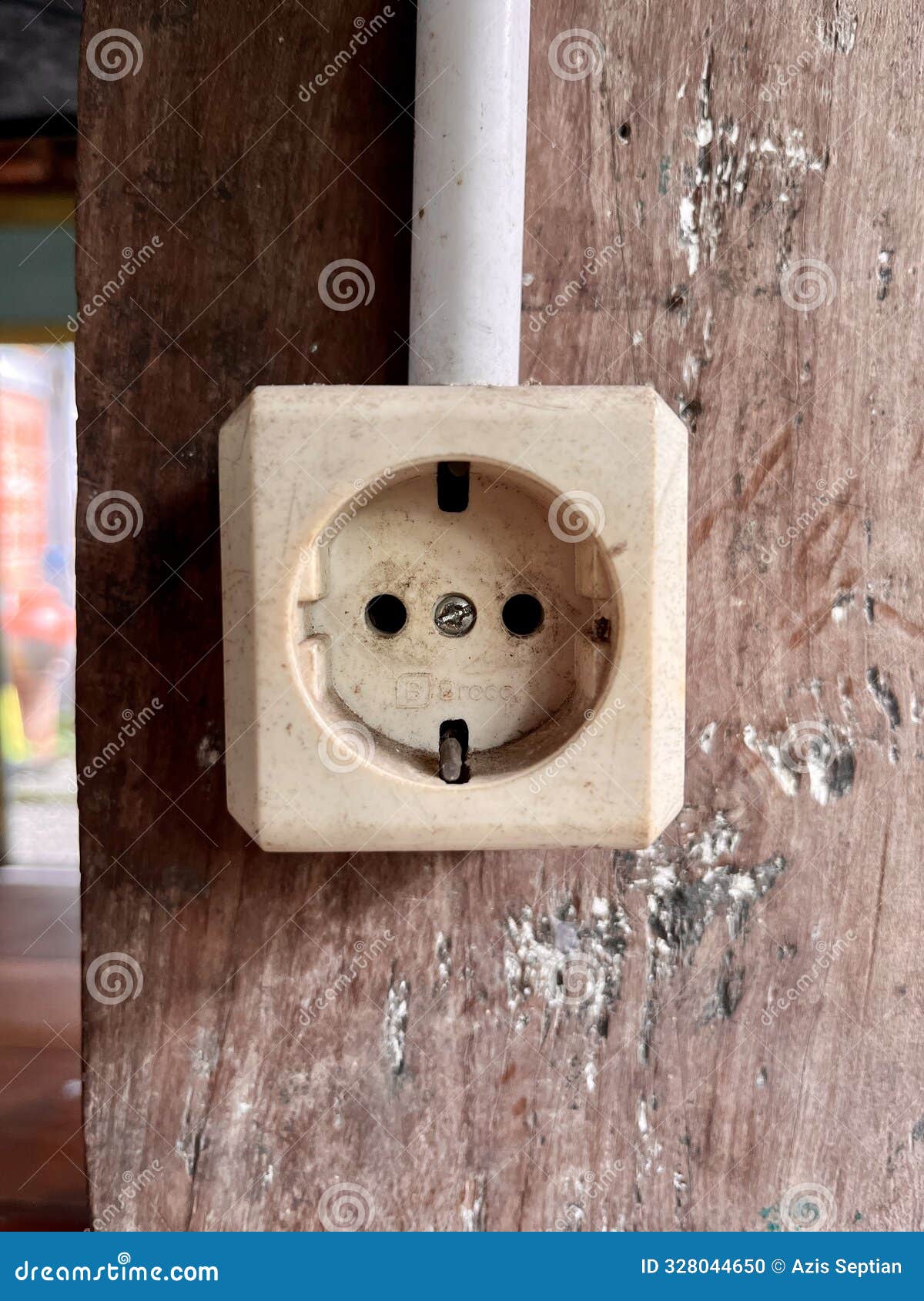 Single Electrical Socket in Wooden Column Stock Photo - Image of white ...