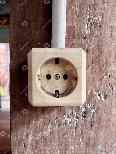 Single Electrical Socket in Wooden Column Stock Photo - Image of white ...