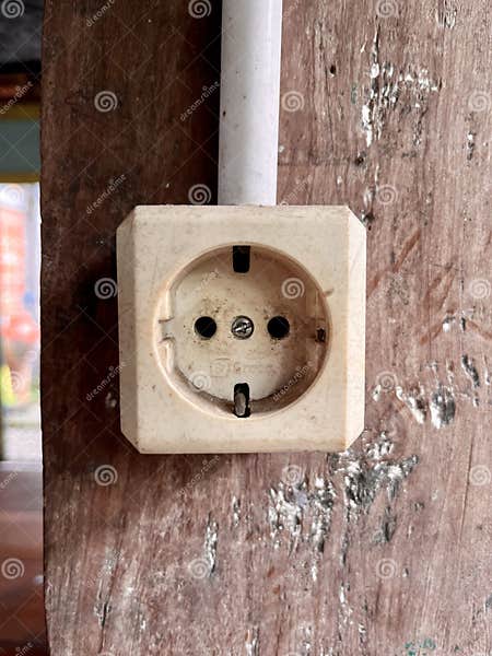 Single Electrical Socket in Wooden Column Stock Photo - Image of white ...
