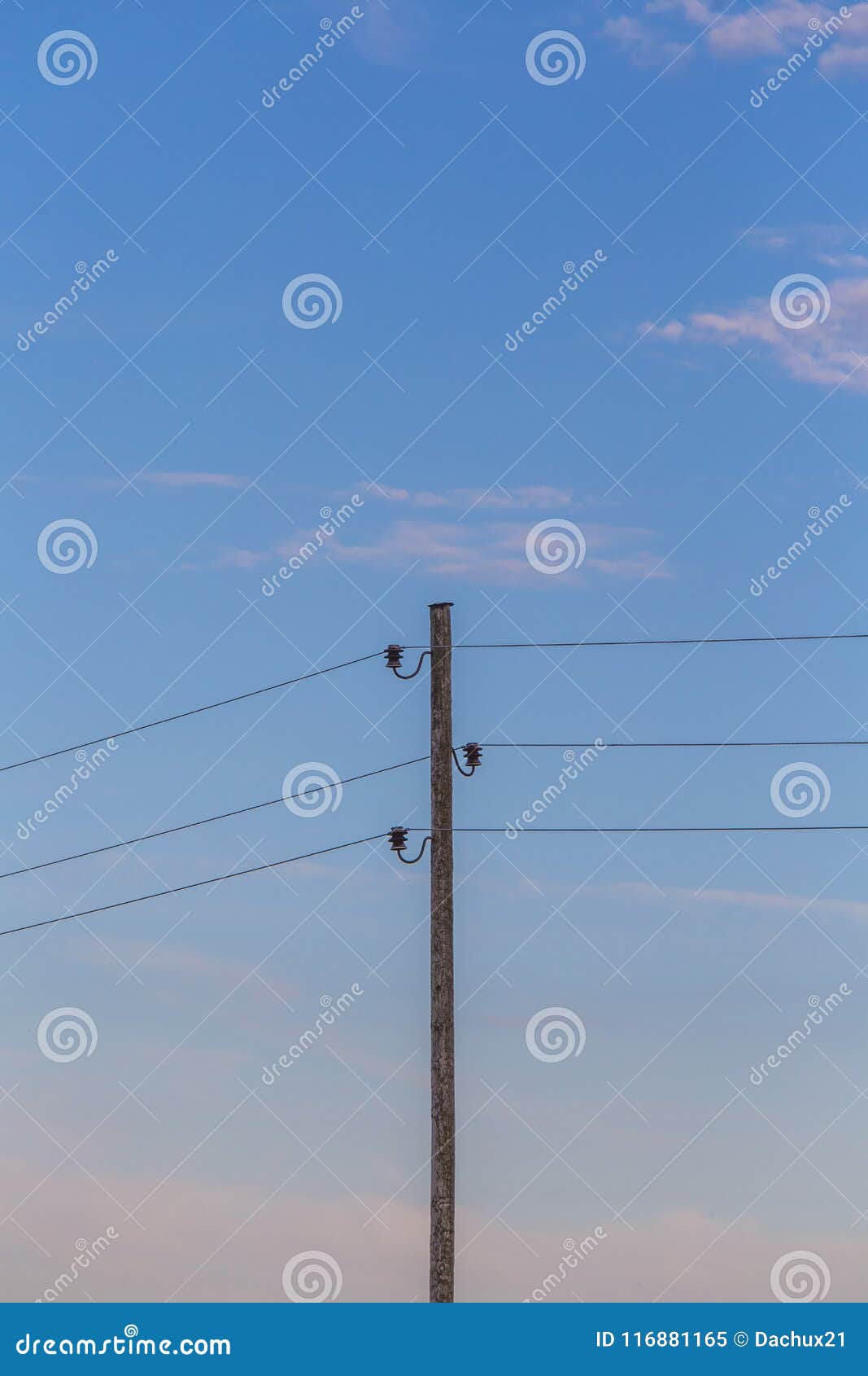 Single Electricity Pole with Wires on the Blue Sky Background. Stock ...