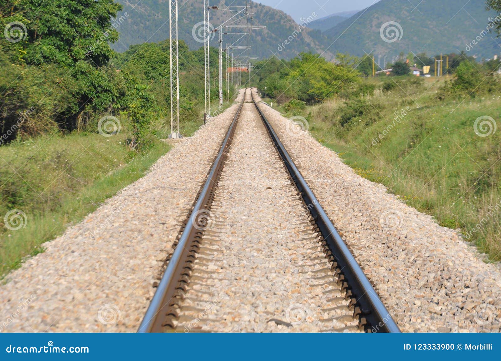 Single Electrified Railway Track, Serbia Stock Photo - Image of rail ...