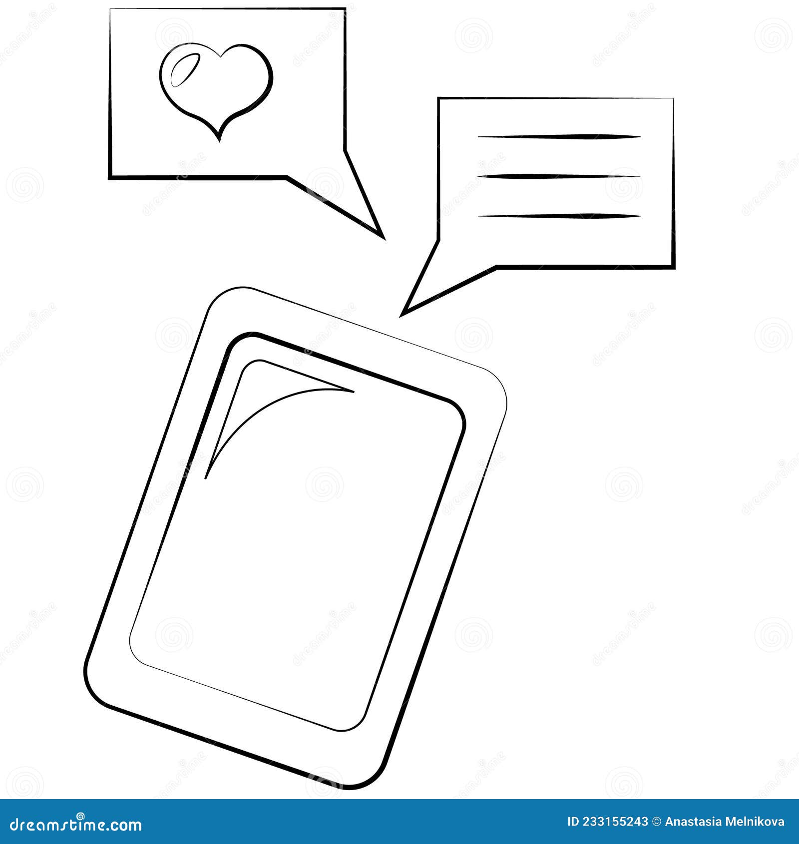 Single Element Mobile Phone and Message. Draw Illustration in Black and ...