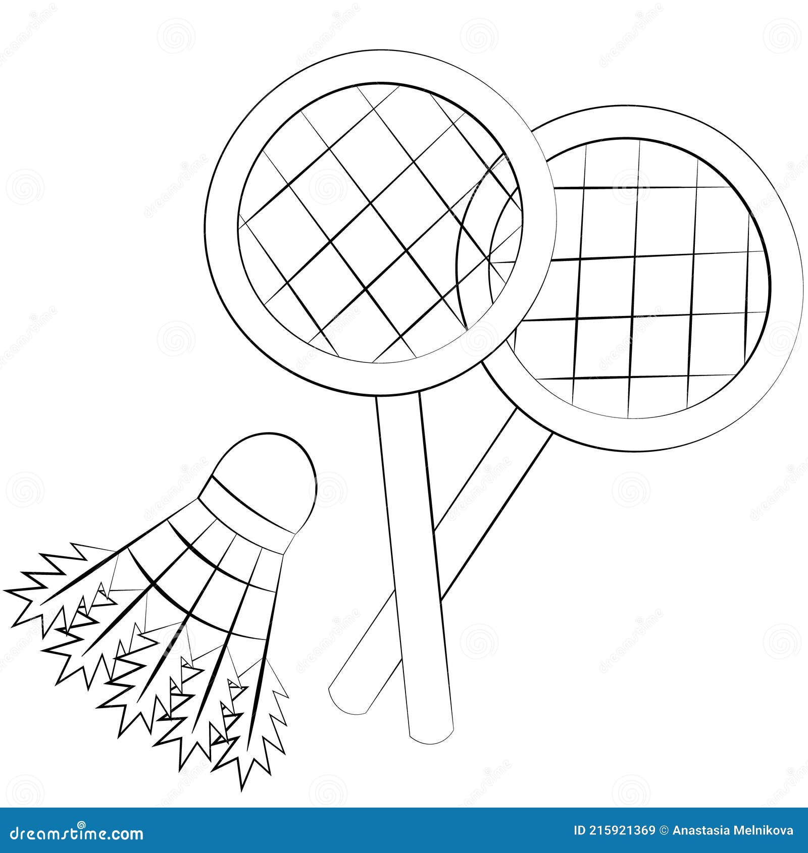 Single Element Shuttlecock and Racket. Draw Illustration in Black and ...