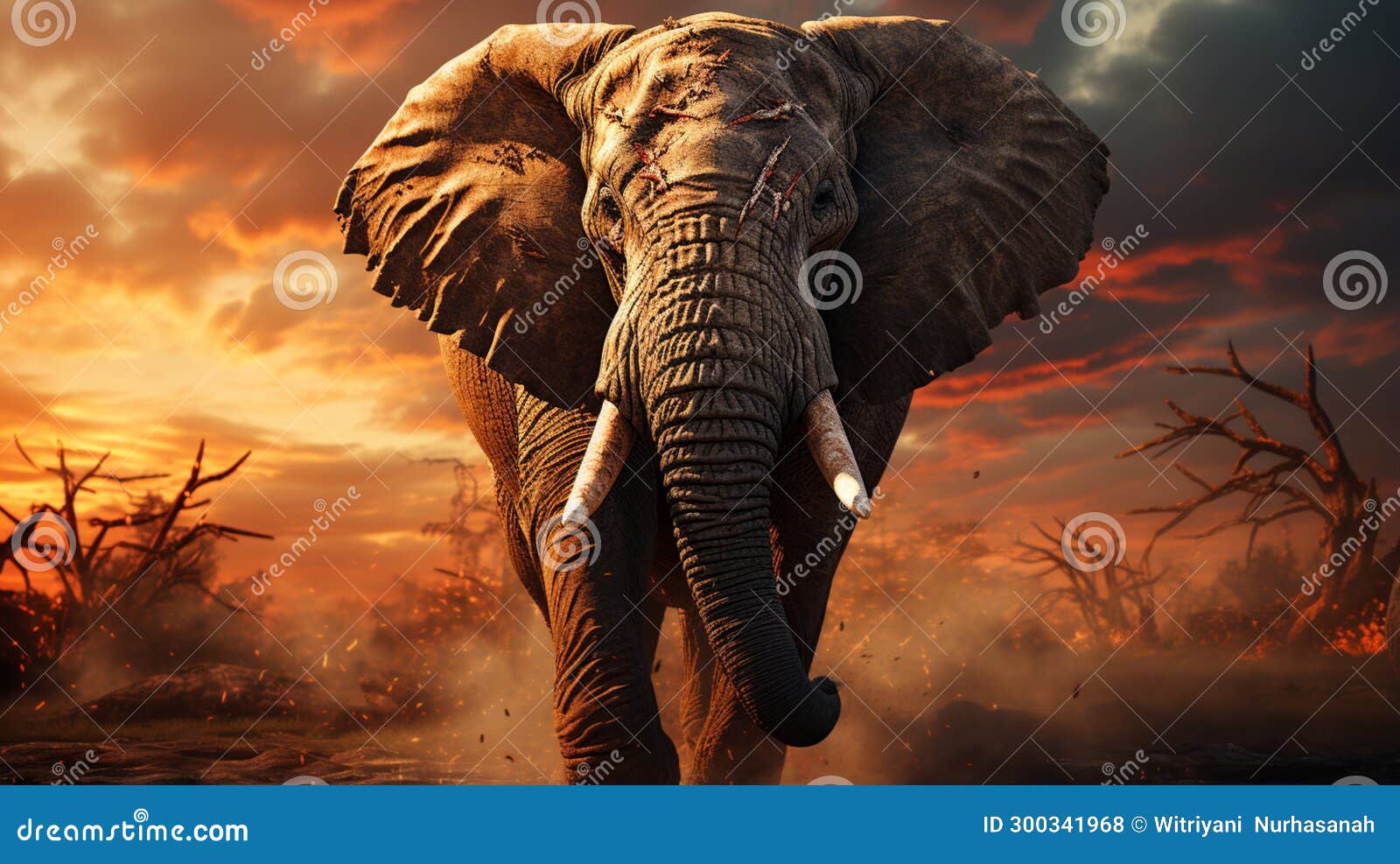 Single Elephant Walking in a Road with the Sun from Behind. Generative ...