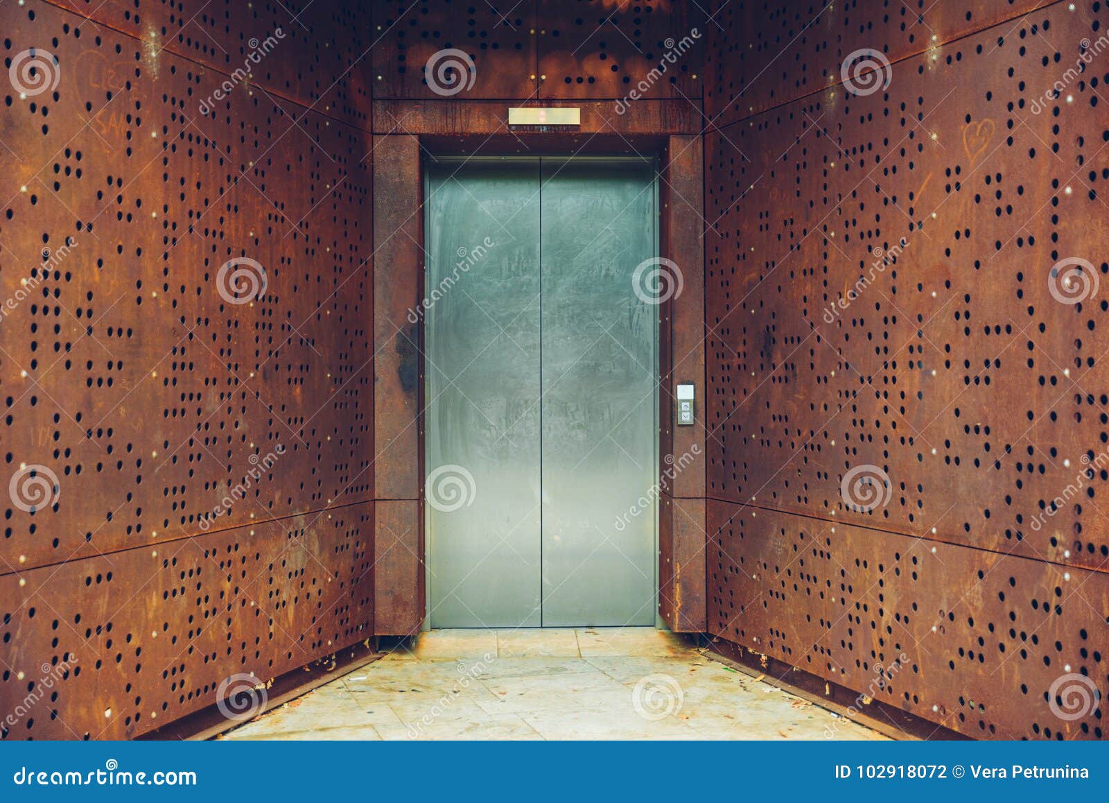 Single Elevator Door Outside Rusty Stock Photo - Image of ride, chrome ...