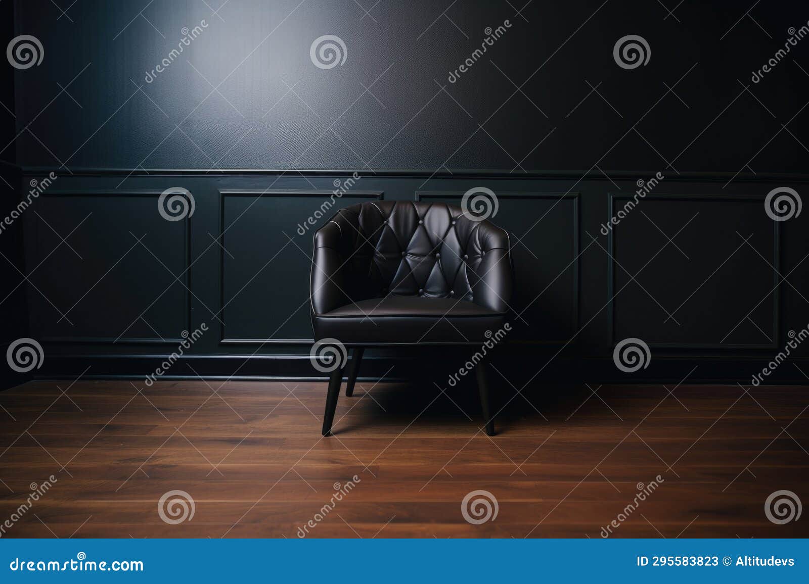 A Single Empty Black Leather Chair in a Room Stock Illustration ...