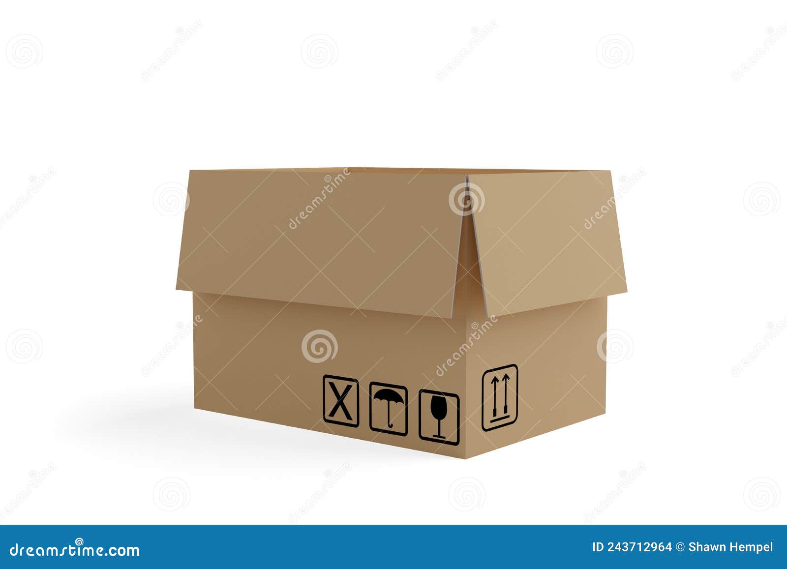 Single Empty Open Corrugated Cardboard Box or Cardbox Over White ...