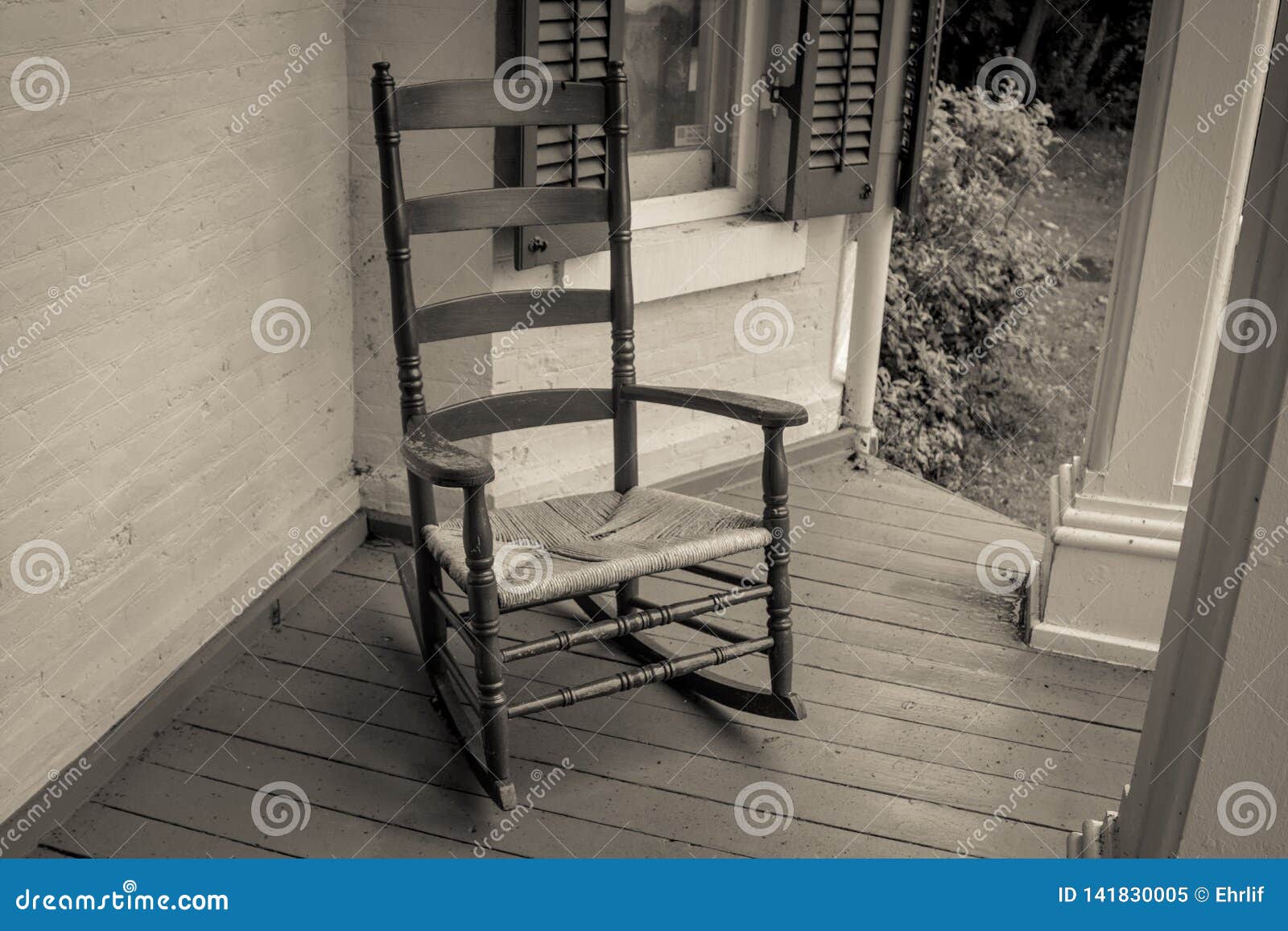 Single Empty Rocking Chair on Front Porch Stock Image - Image of ...