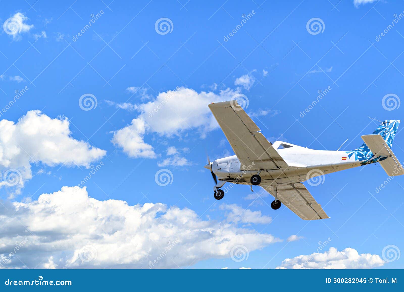 Light Aircraft Flying Over Blue Sky Stock Image - Image of catalonia ...