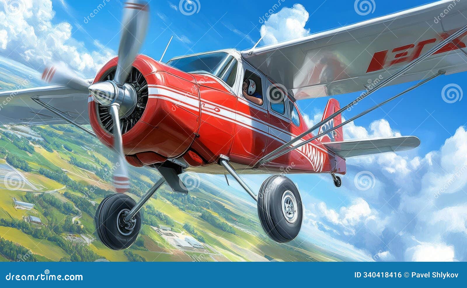 Single Engine Ultralight Prop Plane Flying in the Blue Sky with White ...