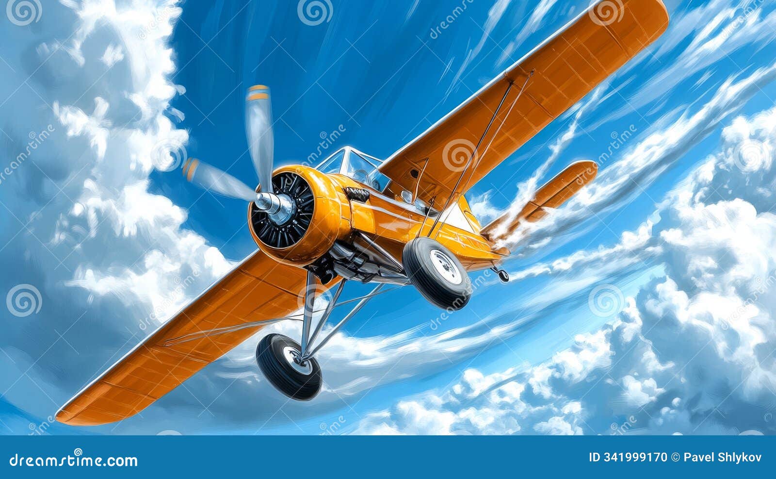 Single Engine Ultralight Prop Plane Flying in the Blue Sky with White ...